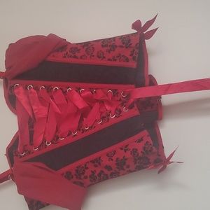Hot Topic | Tops | Nwt Hot Topic Corset Red Wflocked Roses | Poshmark